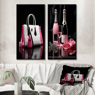 Designart "Pink Fashion Bag Glamour III" Fashion Framed Wall Art Set Of 2 - Pink Gallery Wall ...